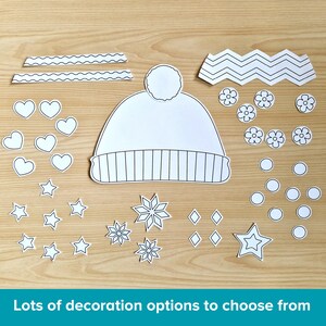 Build a Bobble Hat Cut & Paste Craft, Winter Woolley Hat Coloring ...