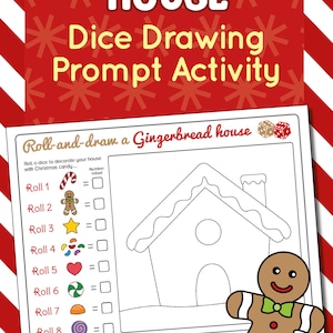 Roll & Draw a Gingerbread House Drawing Prompt Activity, Kids Christmas ...