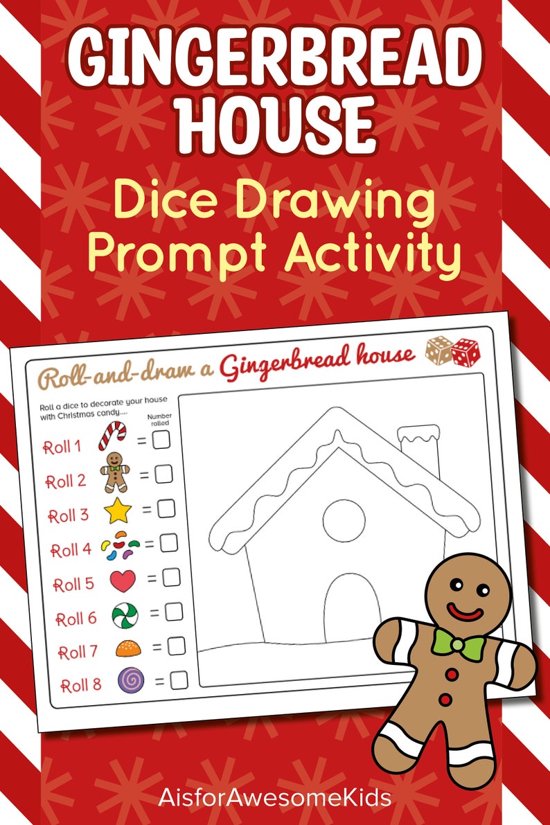 Roll & Draw a Gingerbread House Drawing Prompt Activity, Kids Christmas ...