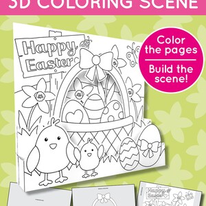 Easter Chicks 3D Coloring Scene, Spring Animals Layered Picture, Egg ...