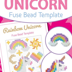 Unicorn Fuse Bead Template, Rainbow Craft Pattern, Hama Perler Pyssla ...