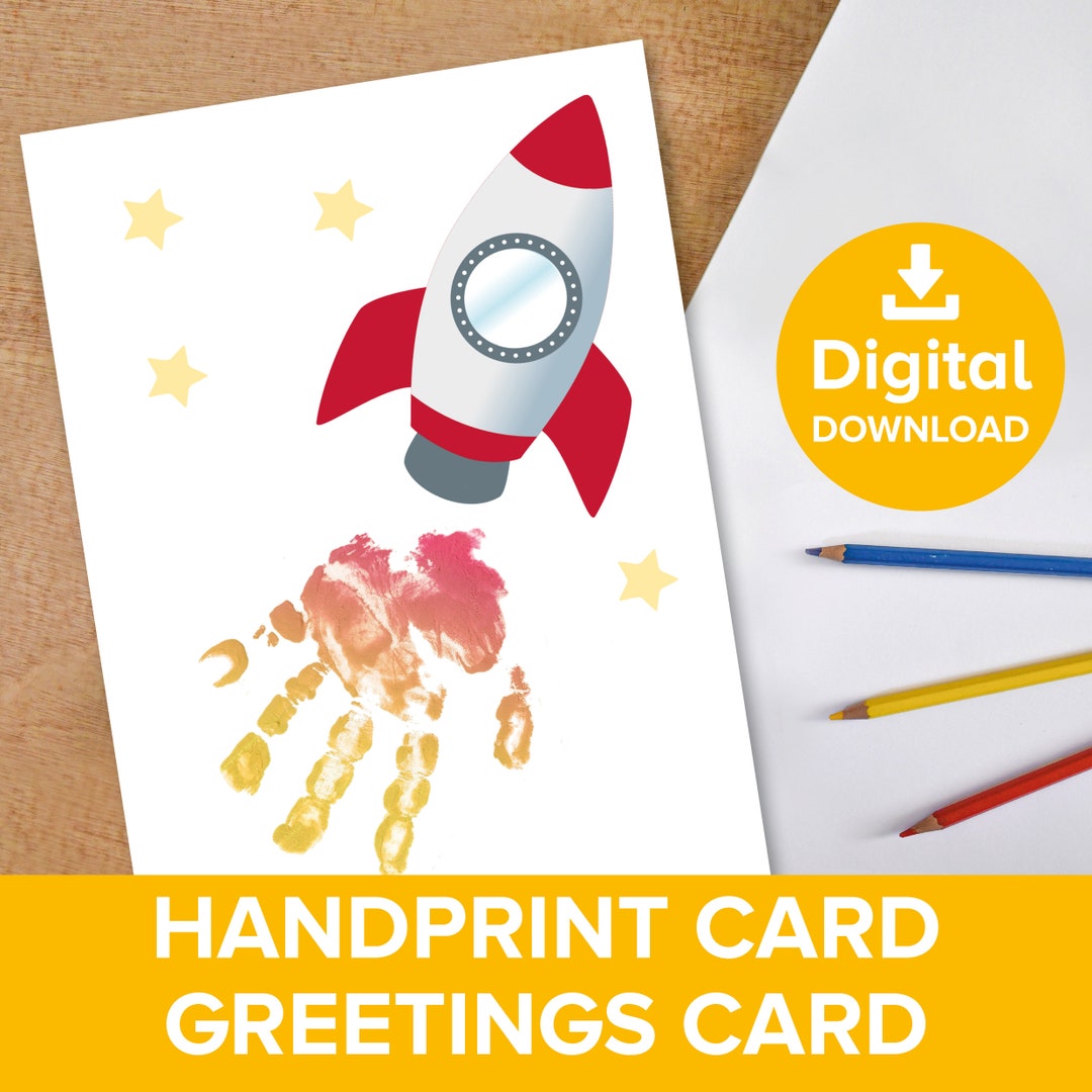 Rocket Handprint Greetings Card Craft, Kids Painting Finger Print ...