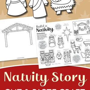 Christmas Nativity Cut & Paste Craft, Kids Colour and Build Xmas Jesus ...