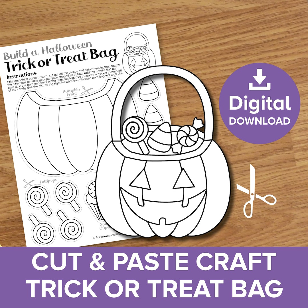 Trick or Treat Bag Cut & Paste Craft Printable, Halloween Candy Corn ...
