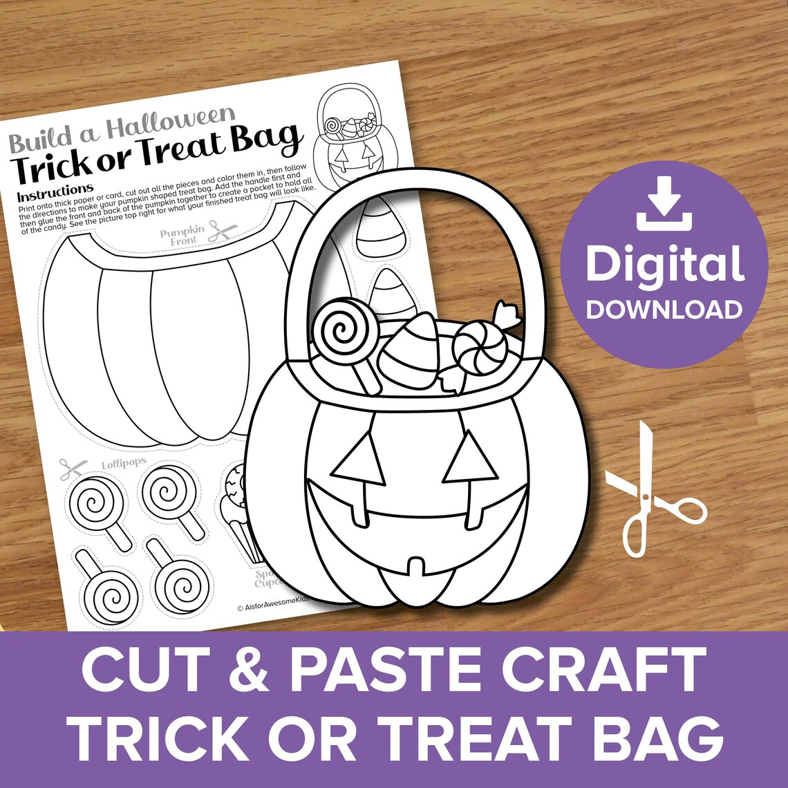 Trick or Treat Bag Cut & Paste Craft Printable, Halloween Candy Corn ...