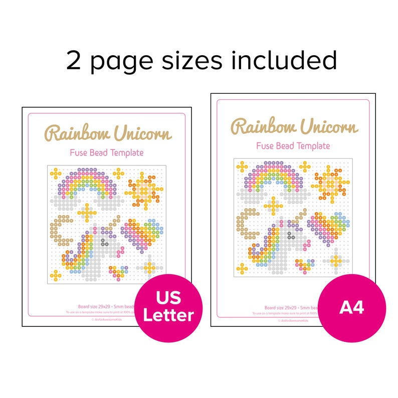 Unicorn Fuse Bead Template, Rainbow Craft Pattern, Hama Perler Pyssla ...