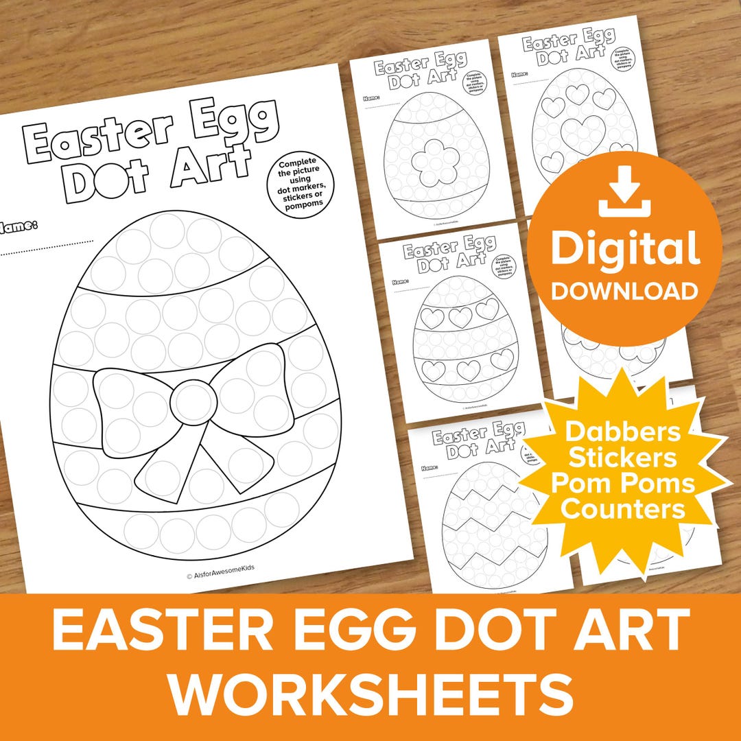 Easter Egg Dot Art Coloring Pages, Spring Dabber Pen Worksheets, Design ...