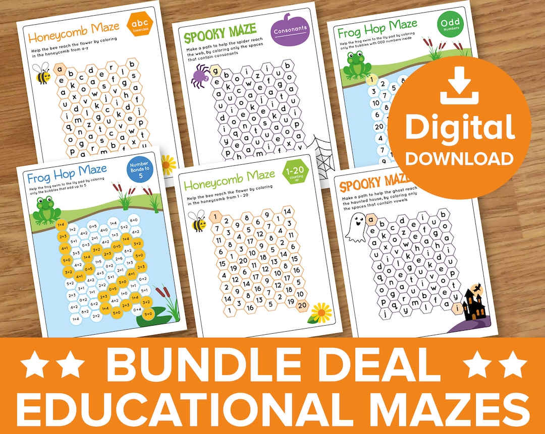 Educational Maze Challenge Worksheet Bundle, Childrens Maths Activity ...