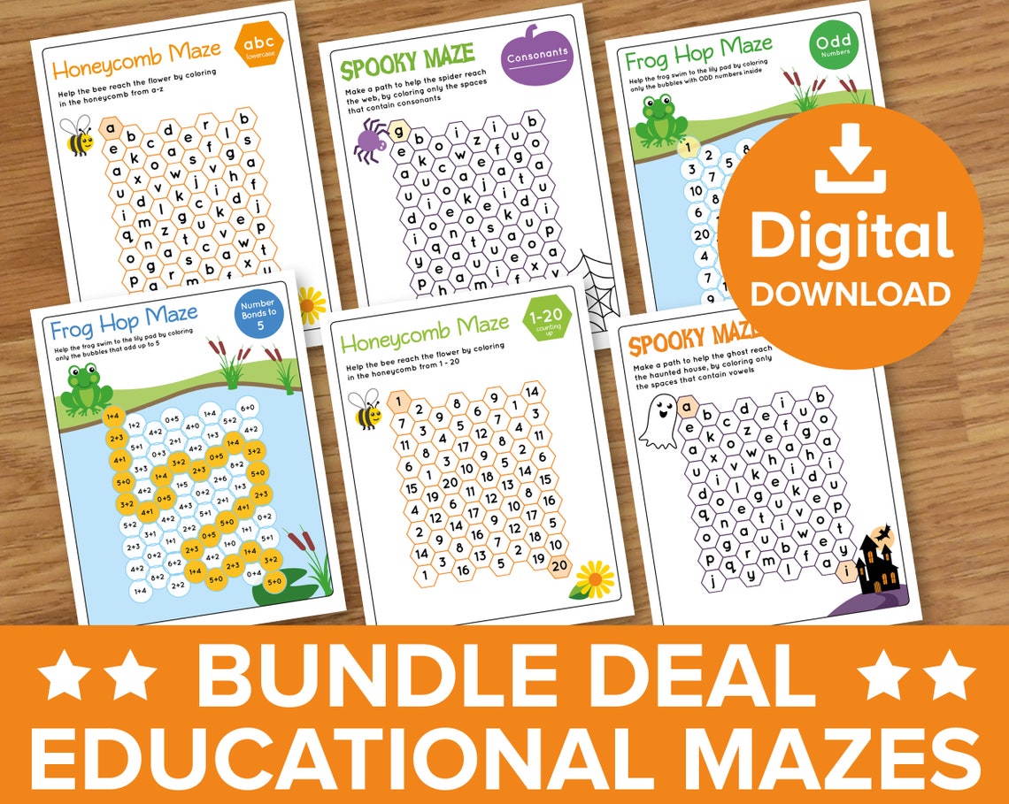 Educational Maze Challenge Worksheet Bundle, Childrens Maths Activity ...