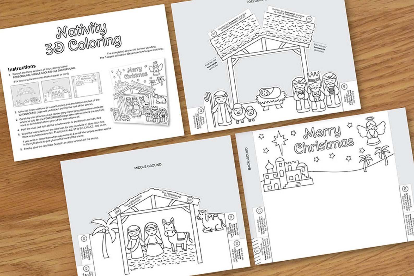 Christmas Nativity 3D Coloring Scene, Kids Colour & Build Freestanding ...