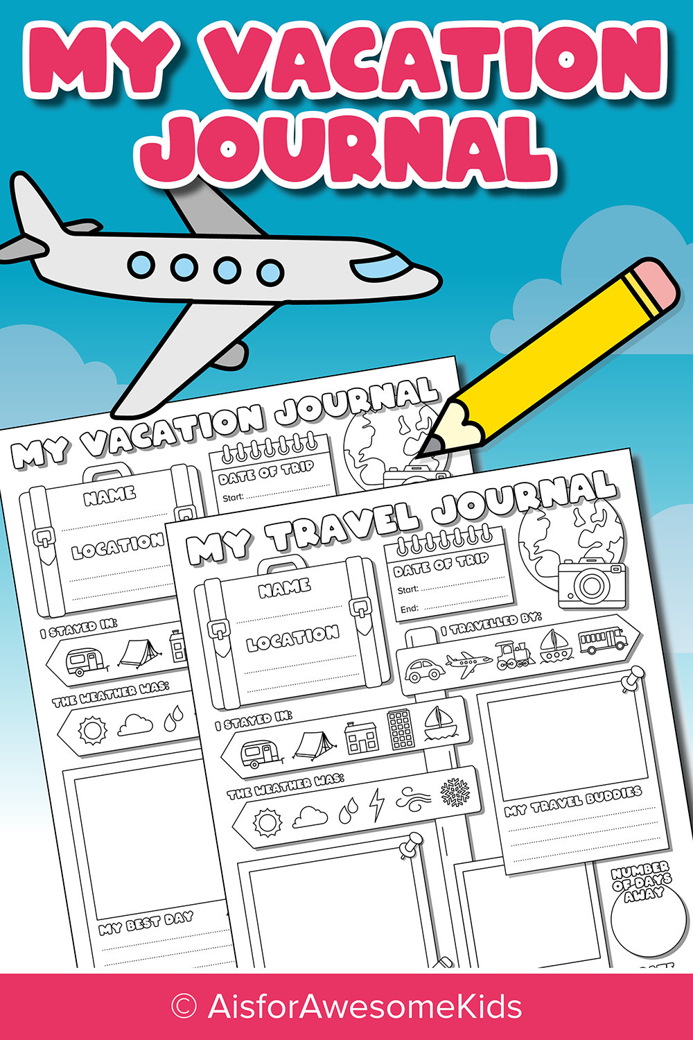 Travel Journal for Kids, Summer Vacation Diary Log, Family Holiday ...