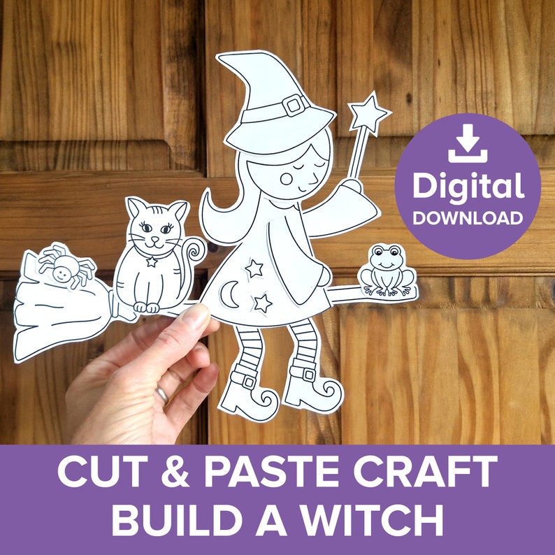 Build a Witch Cut & Paste Craft, Halloween Broomstick Coloring, Paper ...