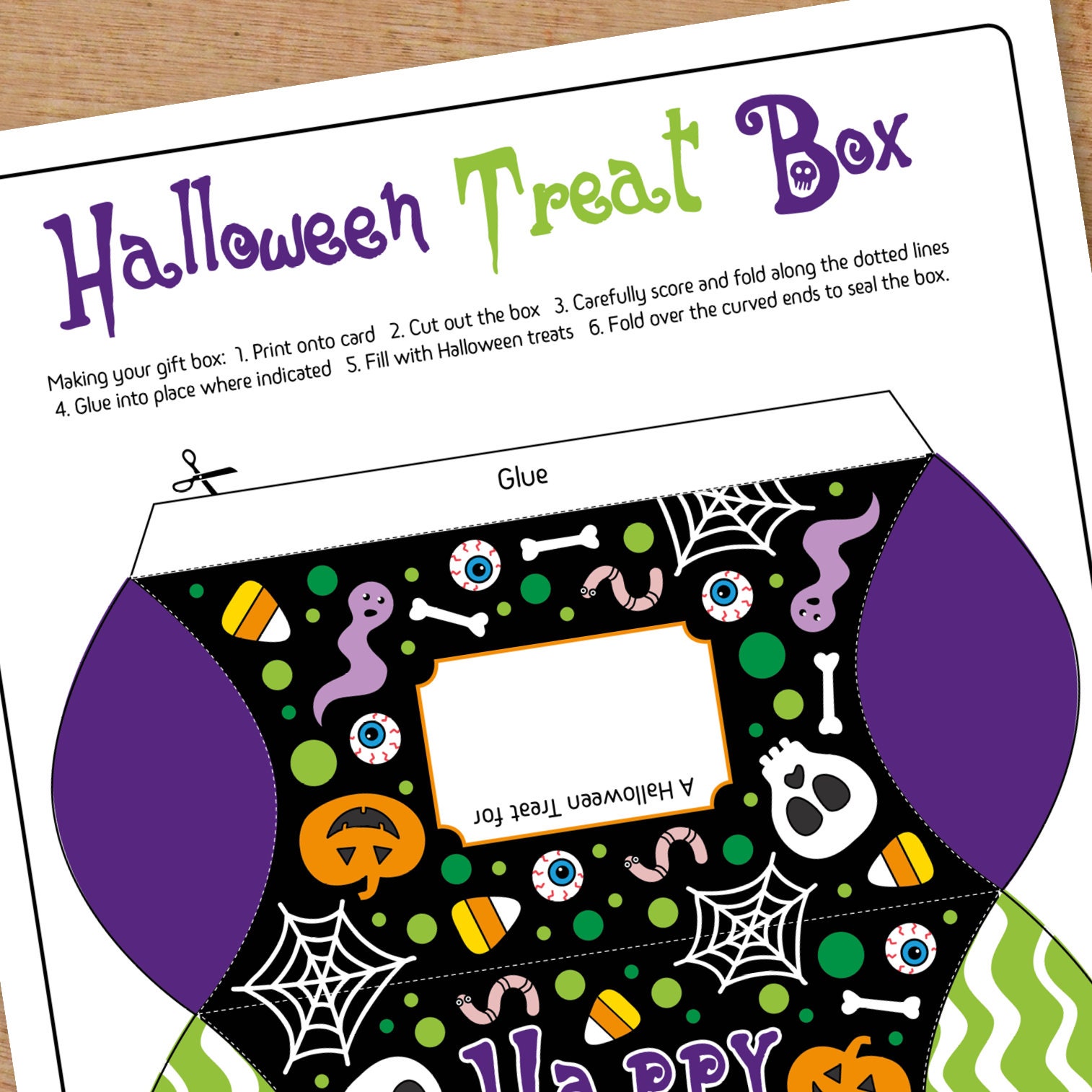 Halloween Treat Box, Cut-out & Color Spooky Pillow Gift Wrap, Trick or ...