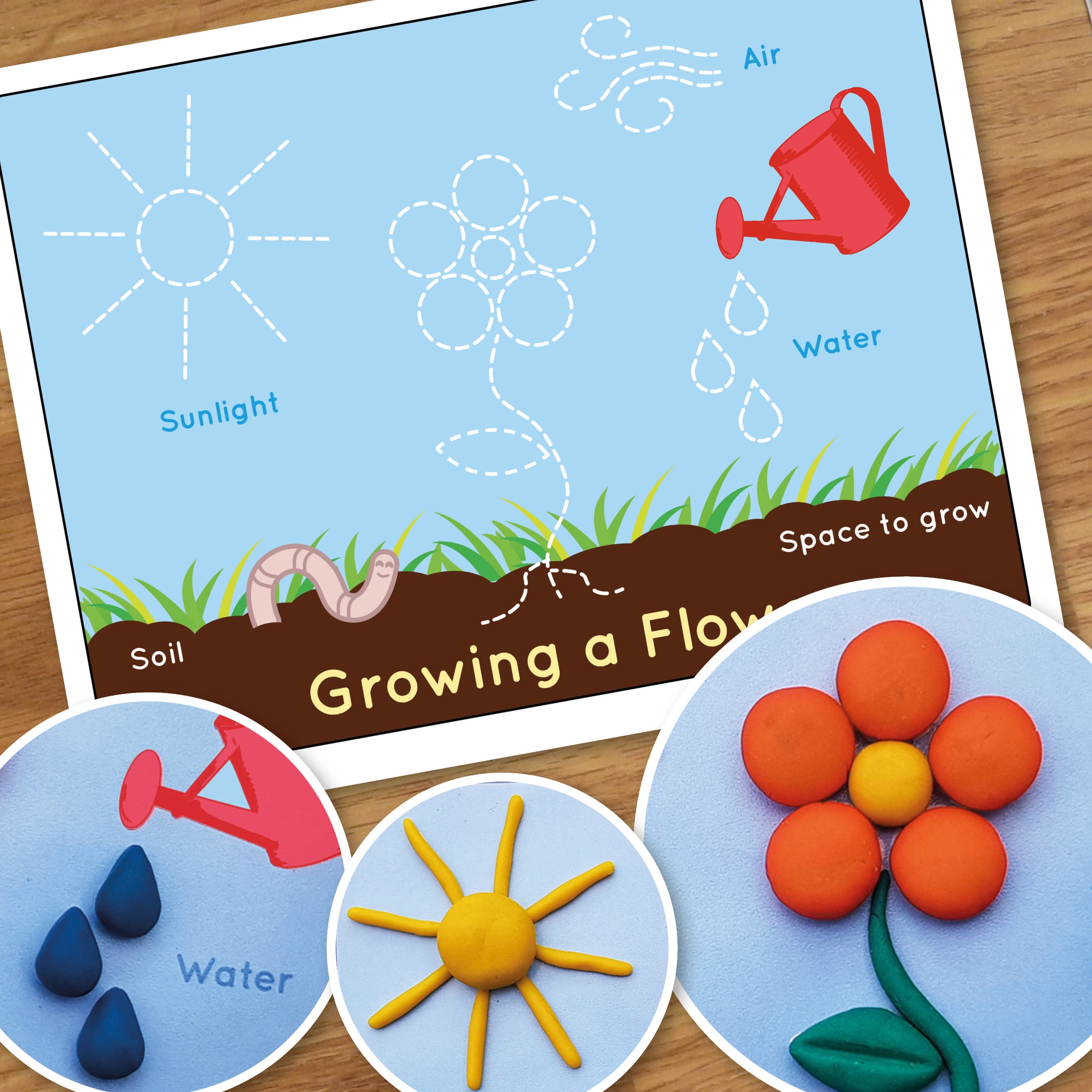 Growing a Flower Play Dough Mat, Kids Gardening Playdoh Homeschool ...