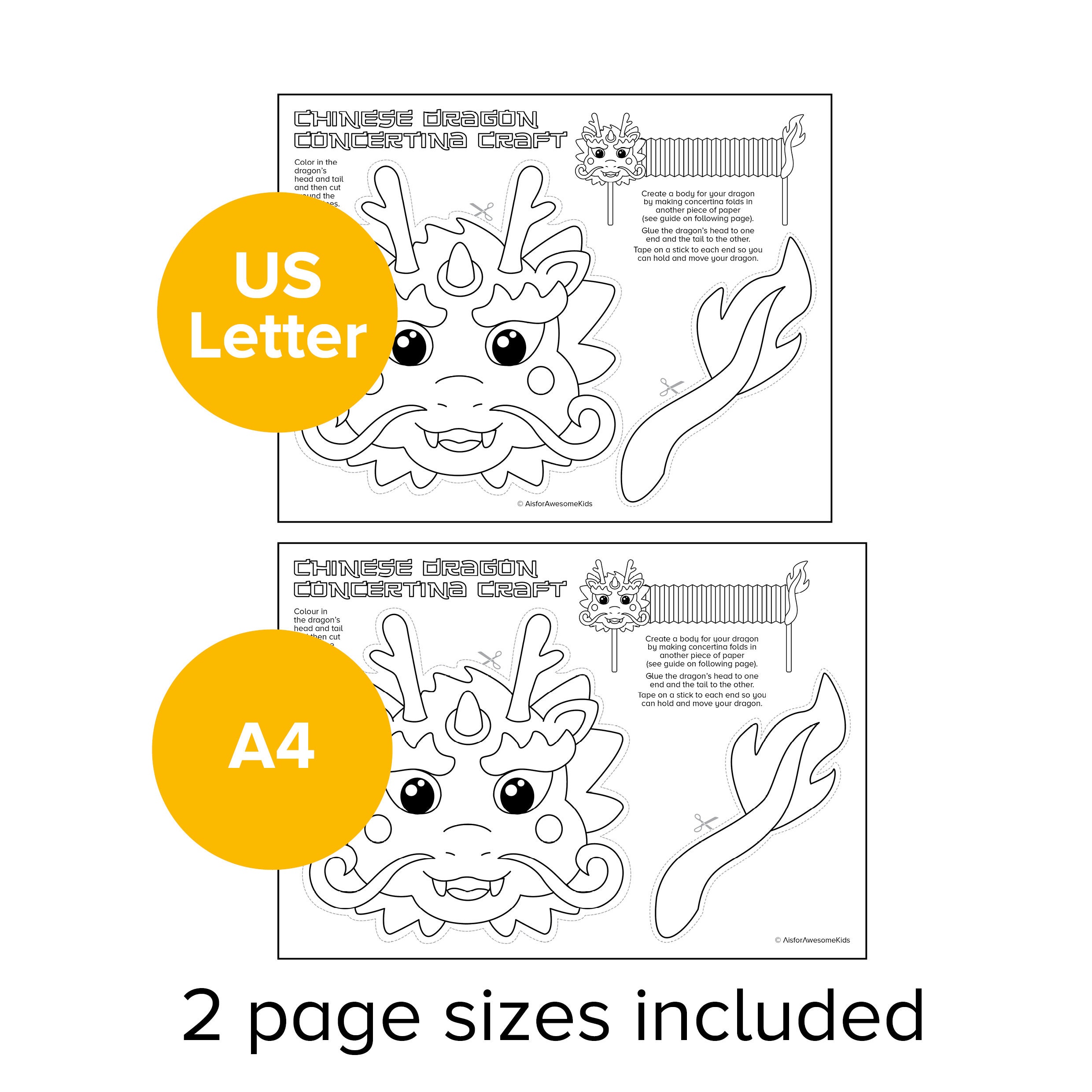 Chinese Dragon Coloring Craft Printable, Year of the Dragon Puppet Show ...