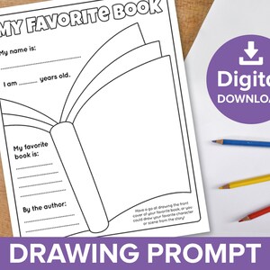 My Favorite Book Worksheet, Kids Drawing Prompt Reading Activity Page ...