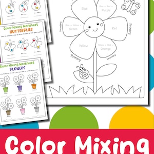 Color Mixing Worksheets, Kids Flower Painting Colour Wheel Theory ...