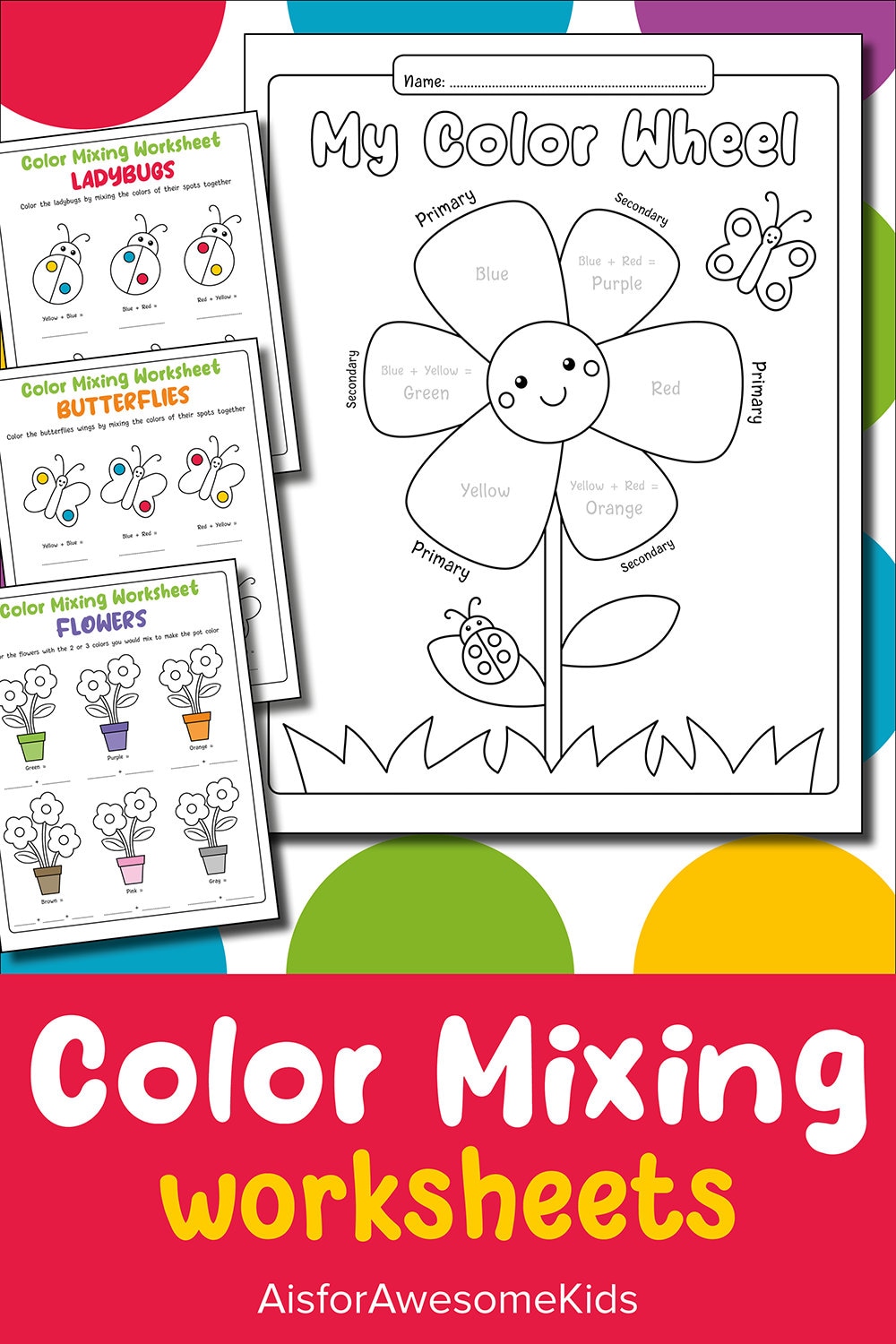 Color Mixing Worksheets, Kids Flower Painting Colour Wheel Theory ...
