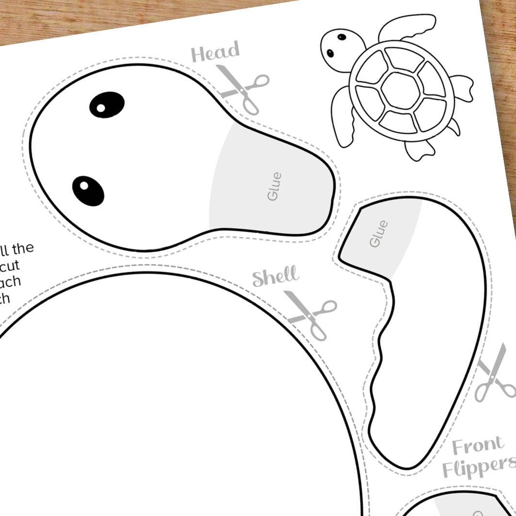 Turtle Cut & Paste Craft Printable, Spring Color and Build Art Kit ...