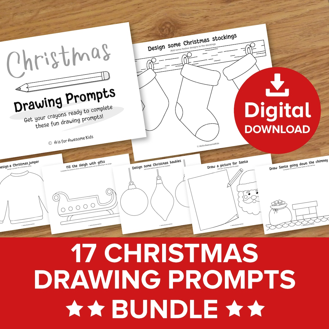 Christmas Drawing Prompt Bundle, Children's Xmas Picture Challenge ...