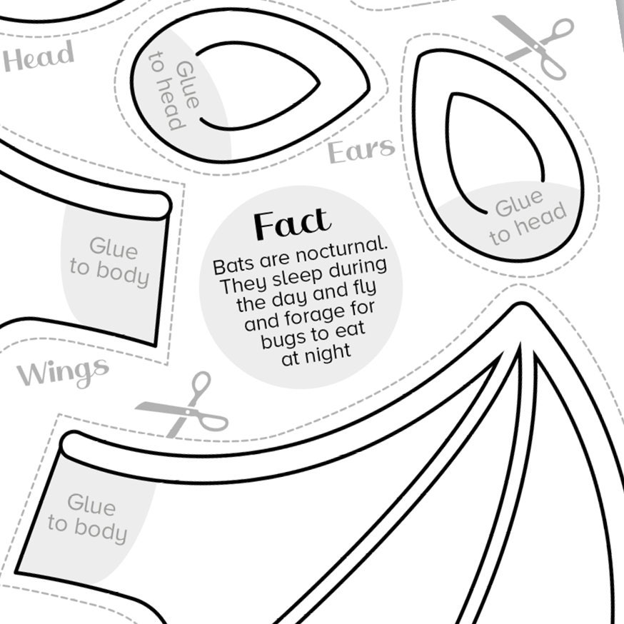 Build a Bat Cut & Paste Craft, Halloween Creature Coloring Kit, Night ...
