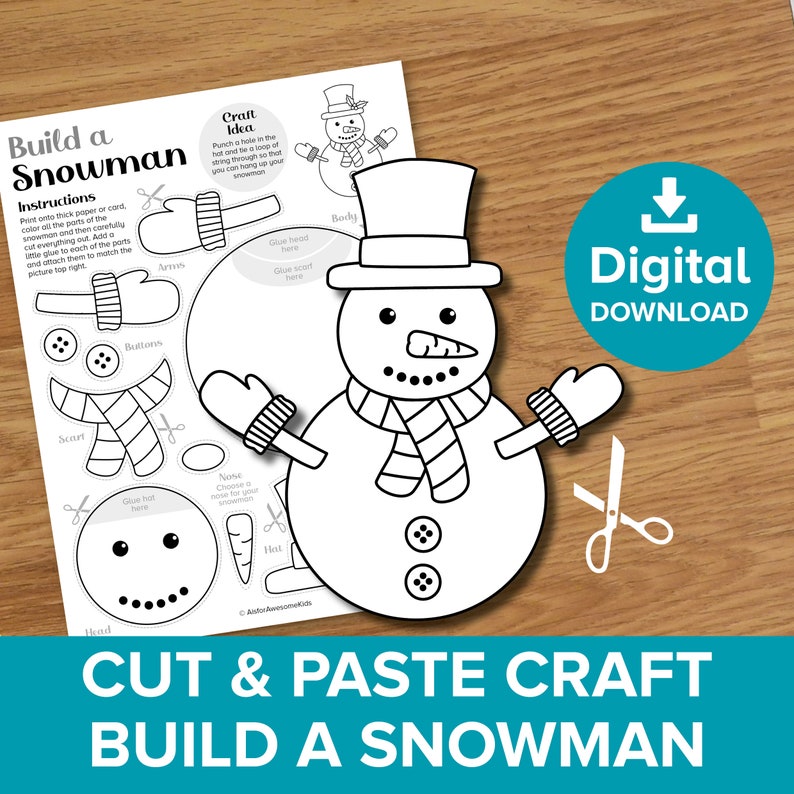 Snowman Cut & Paste Craft, Christmas Color and Build Kit, Paper Doll ...