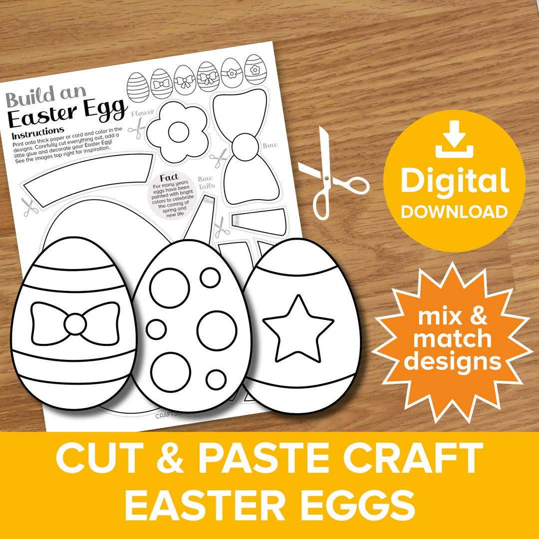 Easter Eggs Cut & Paste Craft, Spring Coloring Activity Printable, Kids ...