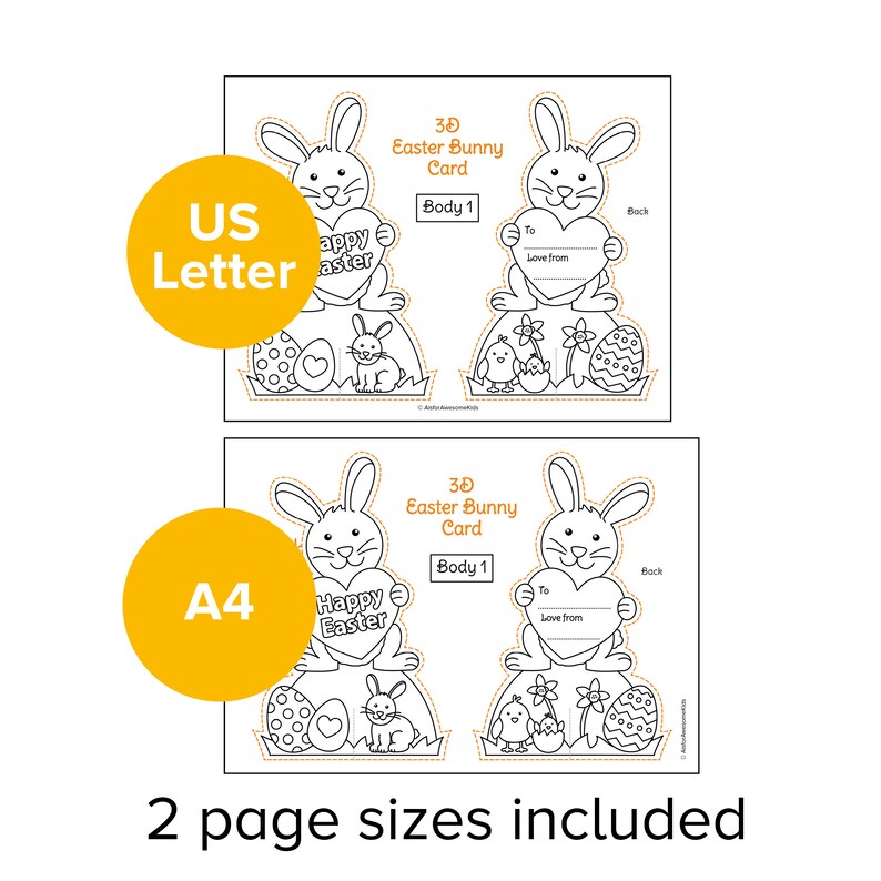 Easter Bunny 3D Greetings Card Craft, Cute Rabbit Cut-out & Color Model ...