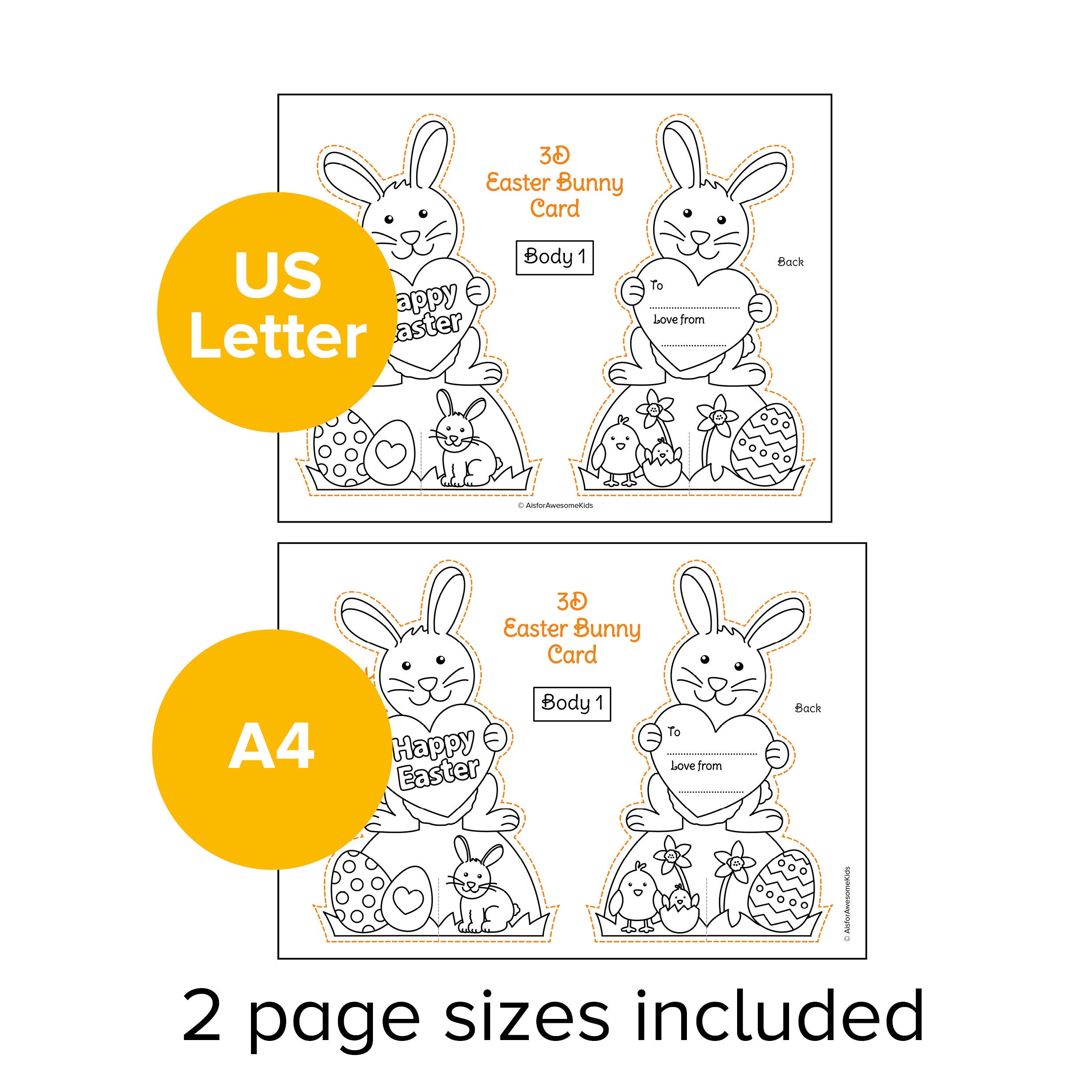 Easter Bunny 3D Greetings Card Craft, Cute Rabbit Cut-out & Color Model ...