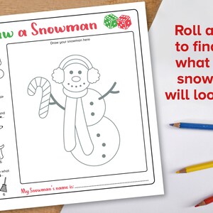 Roll & Draw a Snowman Drawing Prompt Activity, Kids Christmas Dice Game ...