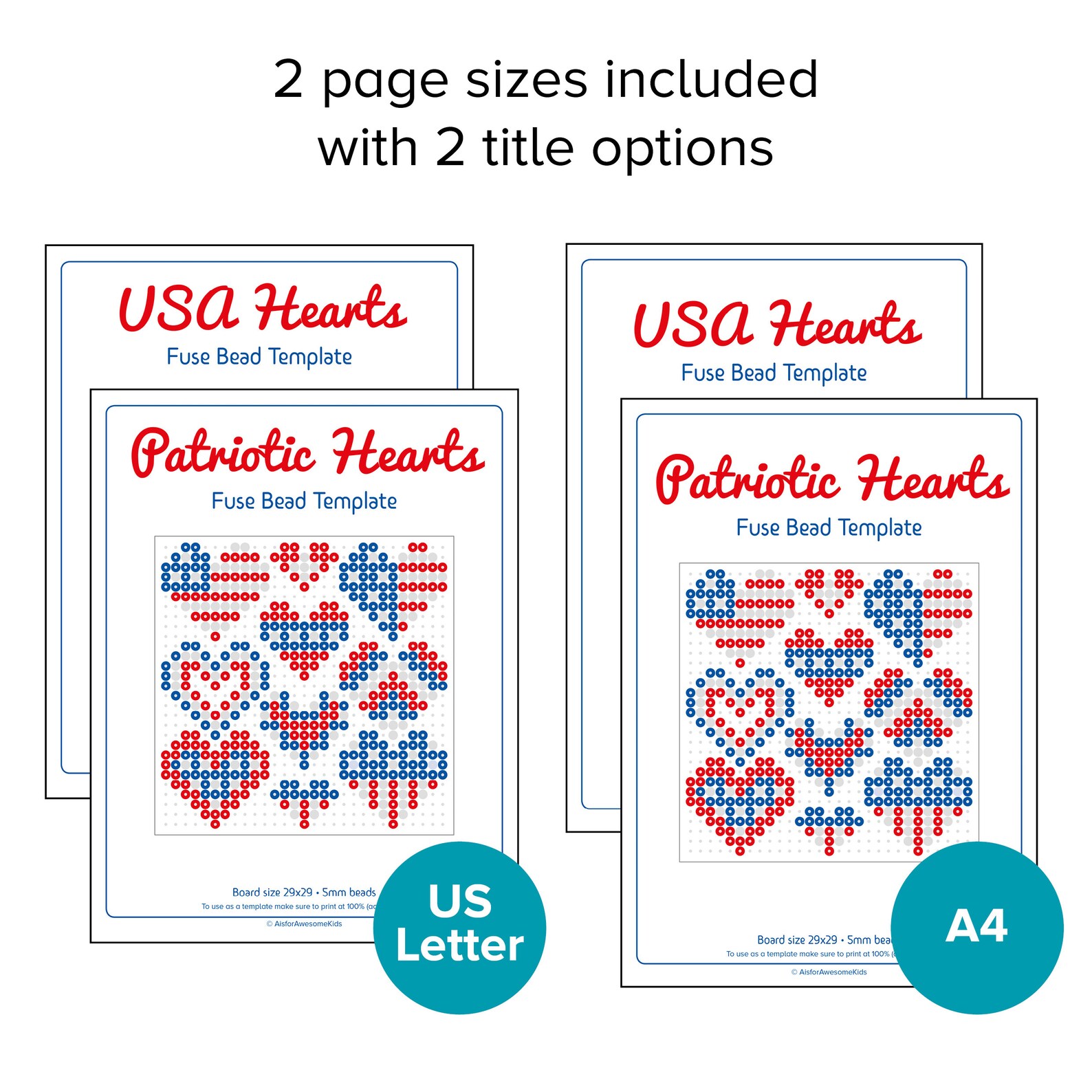 USA Hearts Fuse Bead Template, 4th July Patriotic American Flag Craft ...