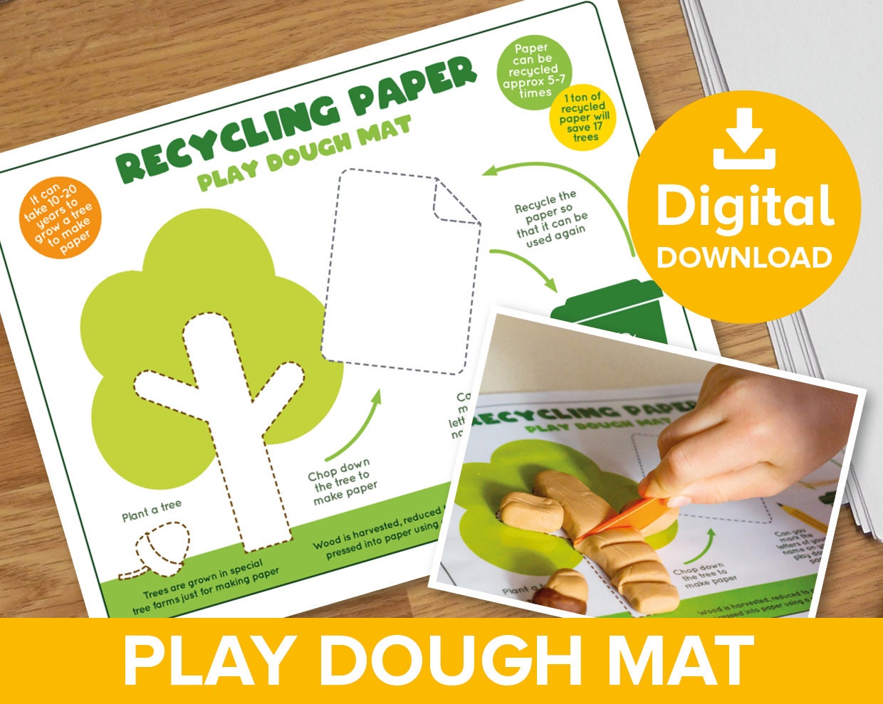 Recycling Paper Play Dough Mat, Kids Earth Day Playdoh Activity ...