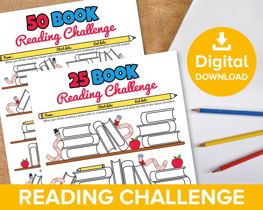 Reading Challenge Tracker, Children's Bookshelf Worksheet, Kids ...