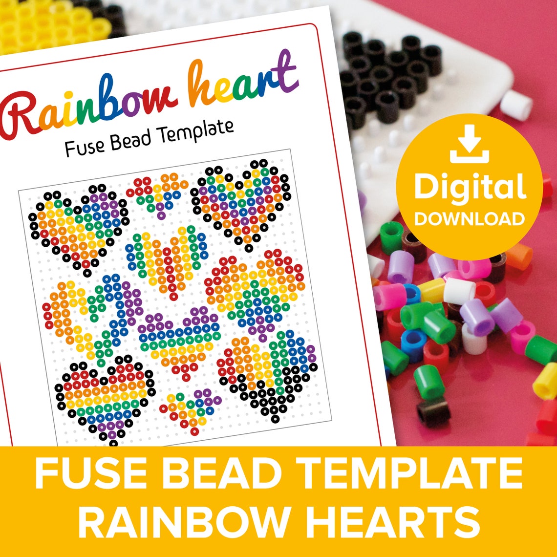 Rainbow Hearts Fuse Bead Template, Valentines Love Craft, Pride LGBTQ ...