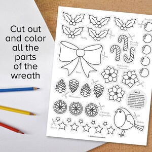 Christmas Wreath Cut & Paste Craft, DIY Xmas Decoration Color and Build ...