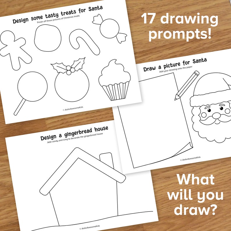 Christmas Drawing Prompt Bundle, Children's Xmas Picture Challenge ...
