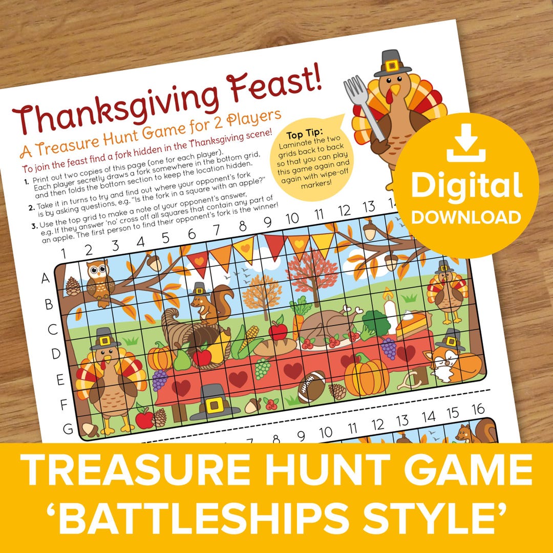 Thanksgiving Treasure Hunt Game, Harvest Feast 'battleships Style ...