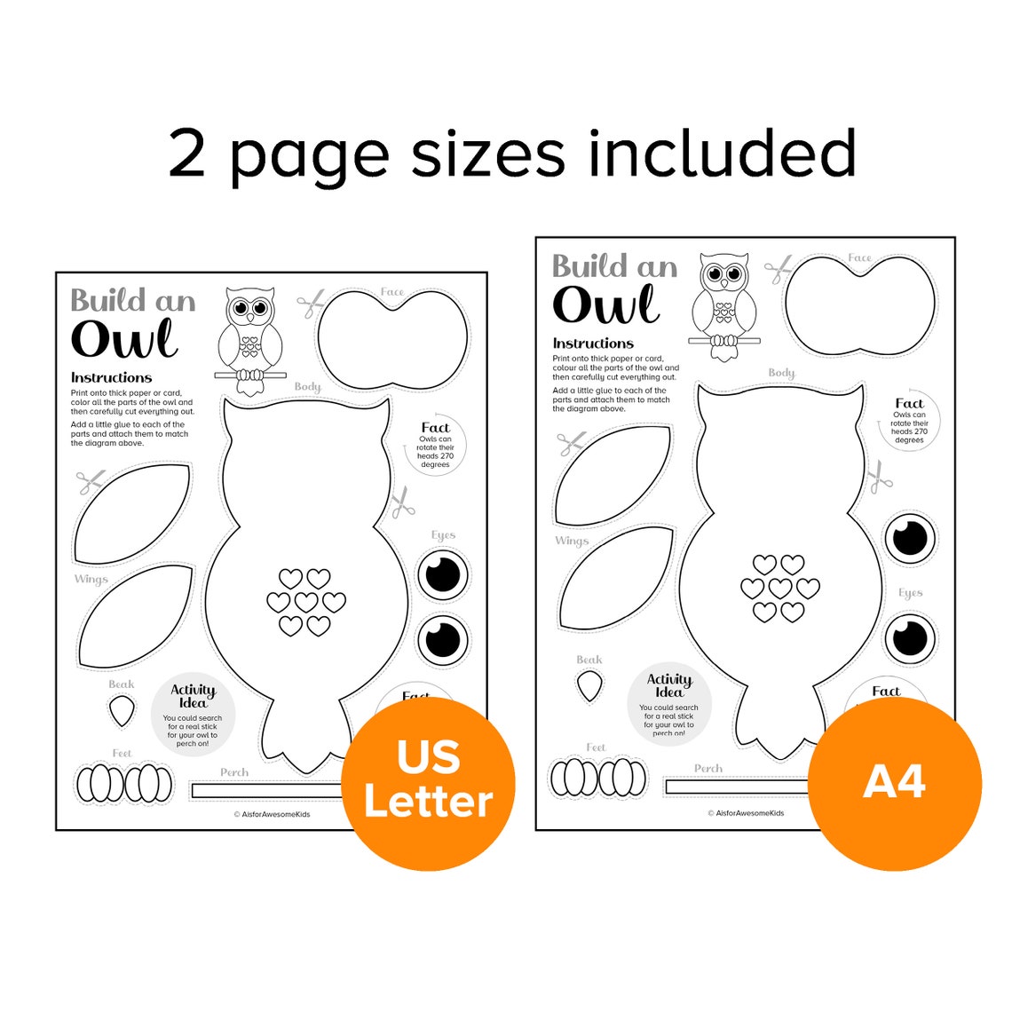 Build an Owl Cut & Paste Craft, Autumn Bird Coloring Printable Kit ...