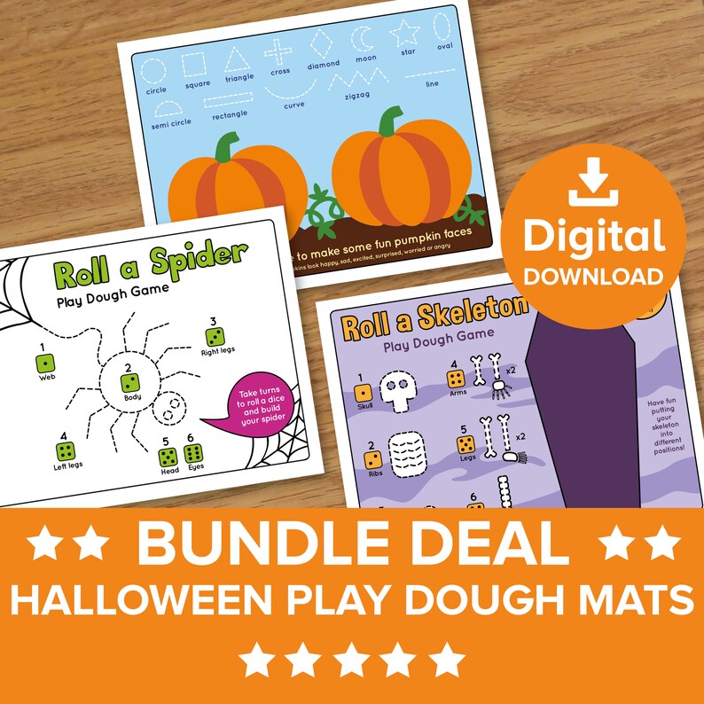 Halloween Play Dough Mat Bundle, Kids Spooky Playdough Doh, Roll a ...
