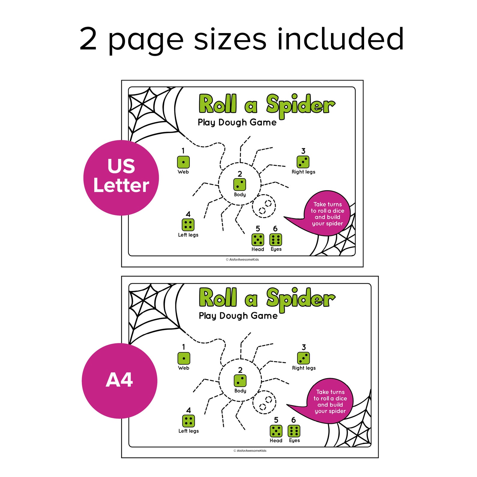 Roll a Spider Play Dough Mat Dice Game, Kids Halloween Playdoh Activity ...