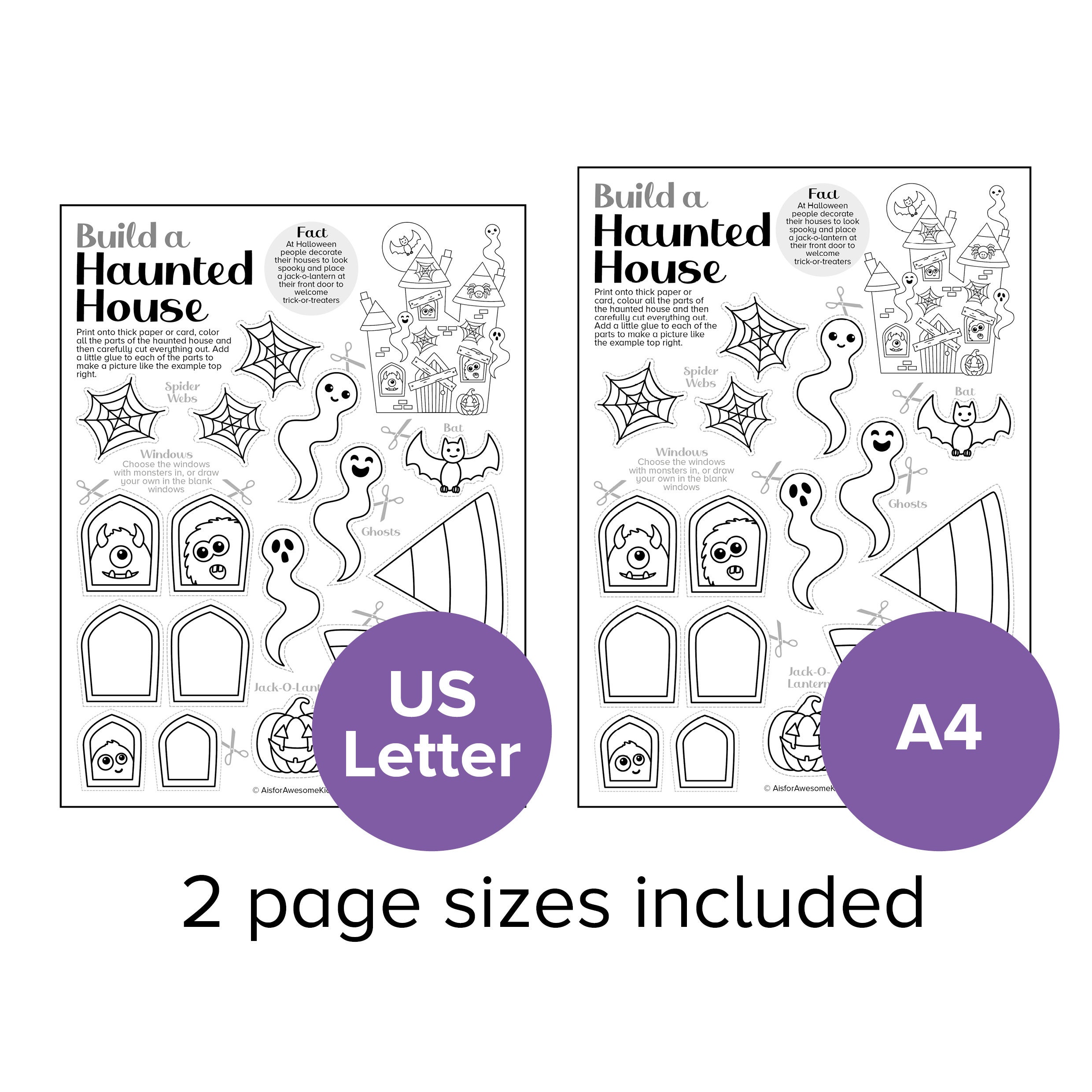 Haunted House Cut & Paste Craft, Build a Halloween Mansion Coloring ...