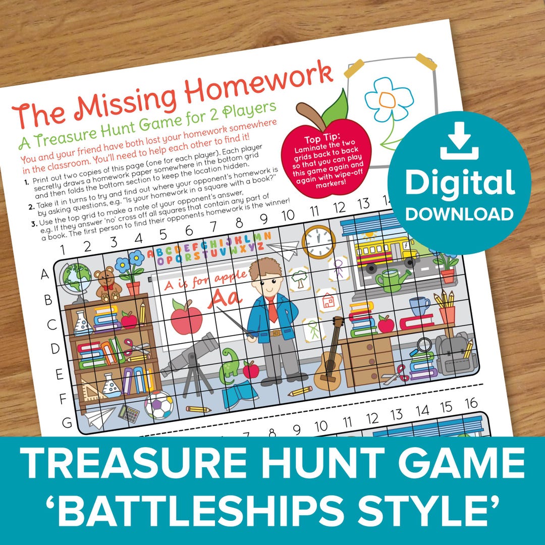 Back to School Treasure Hunt Game, Find the Missing Homework Classroom ...