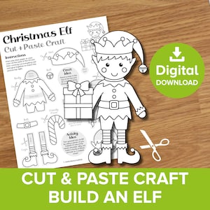 Christmas Elf Cut & Paste Craft, Pixie Xmas Card Color Build Kit, Santa ...