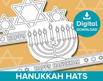 Hanukkah Paper Hat Craft, Chanukah Chanukiya Crown Coloring, Jewish ...