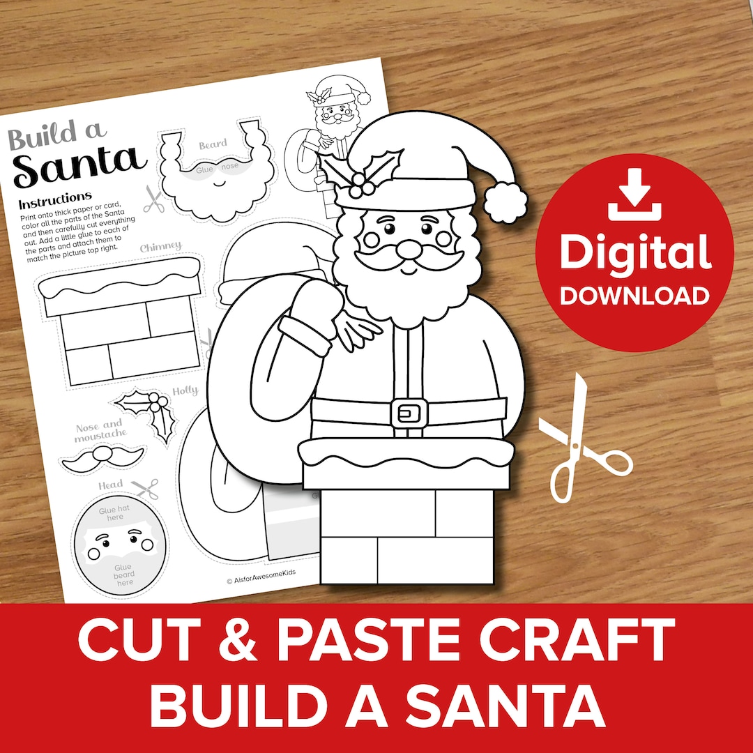 Santa Claus Cut & Paste Craft, Father Christmas Color Build Kit, Paper ...