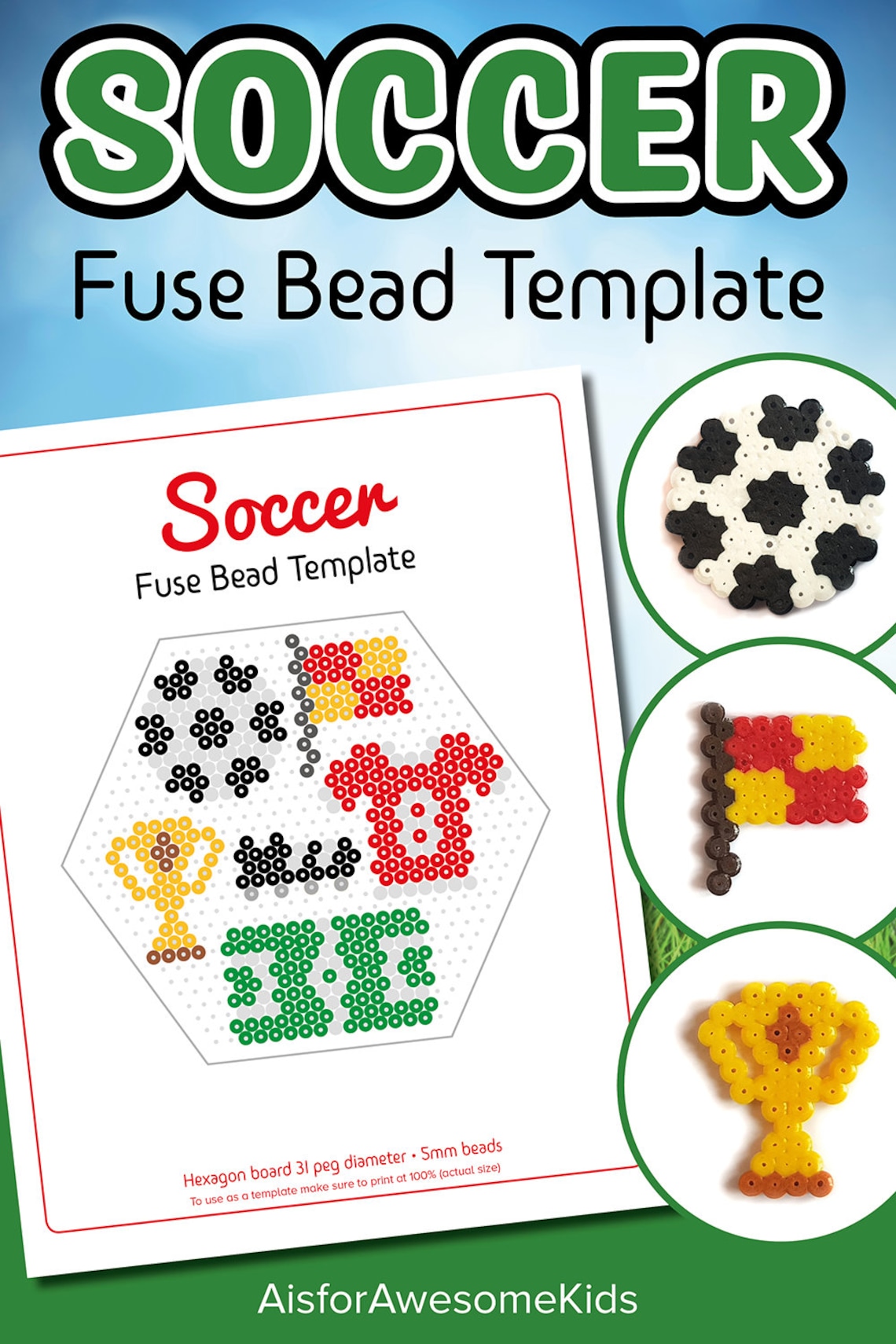Soccer Football Fuse Bead Template, World Cup Ball Game Sport Pattern ...