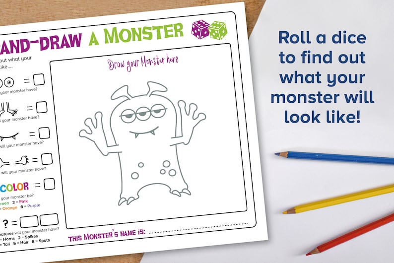 Roll & Draw a Monster Drawing Prompt Activity Kids Halloween - Etsy
