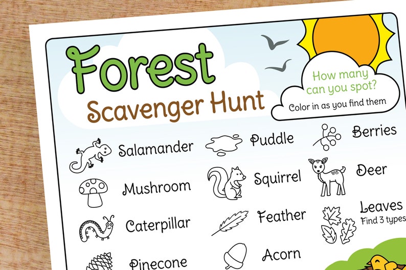 Forest Scavenger Hunt, Kids Woodland Treasure Hunt Trail, Childrens ...