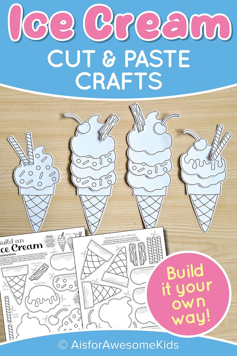 Ice Cream Cut & Paste Craft Kit, Build an Icecream Cone Printable ...
