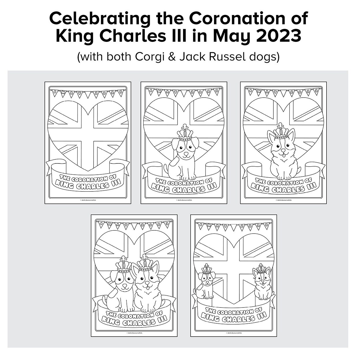 Royal Family Corgi Dog Color Page, King Charles III Colouring Poster ...